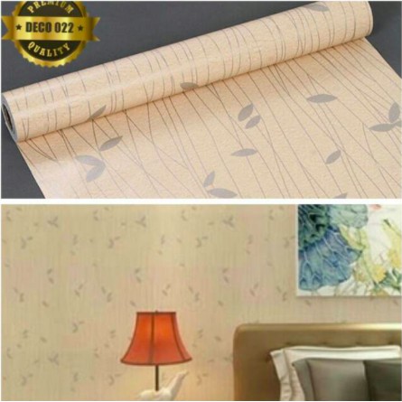 Jual GARUT -WALLPAPER DINDING ukuran 45 cm x 10 M Motif DAUN CREAM ...