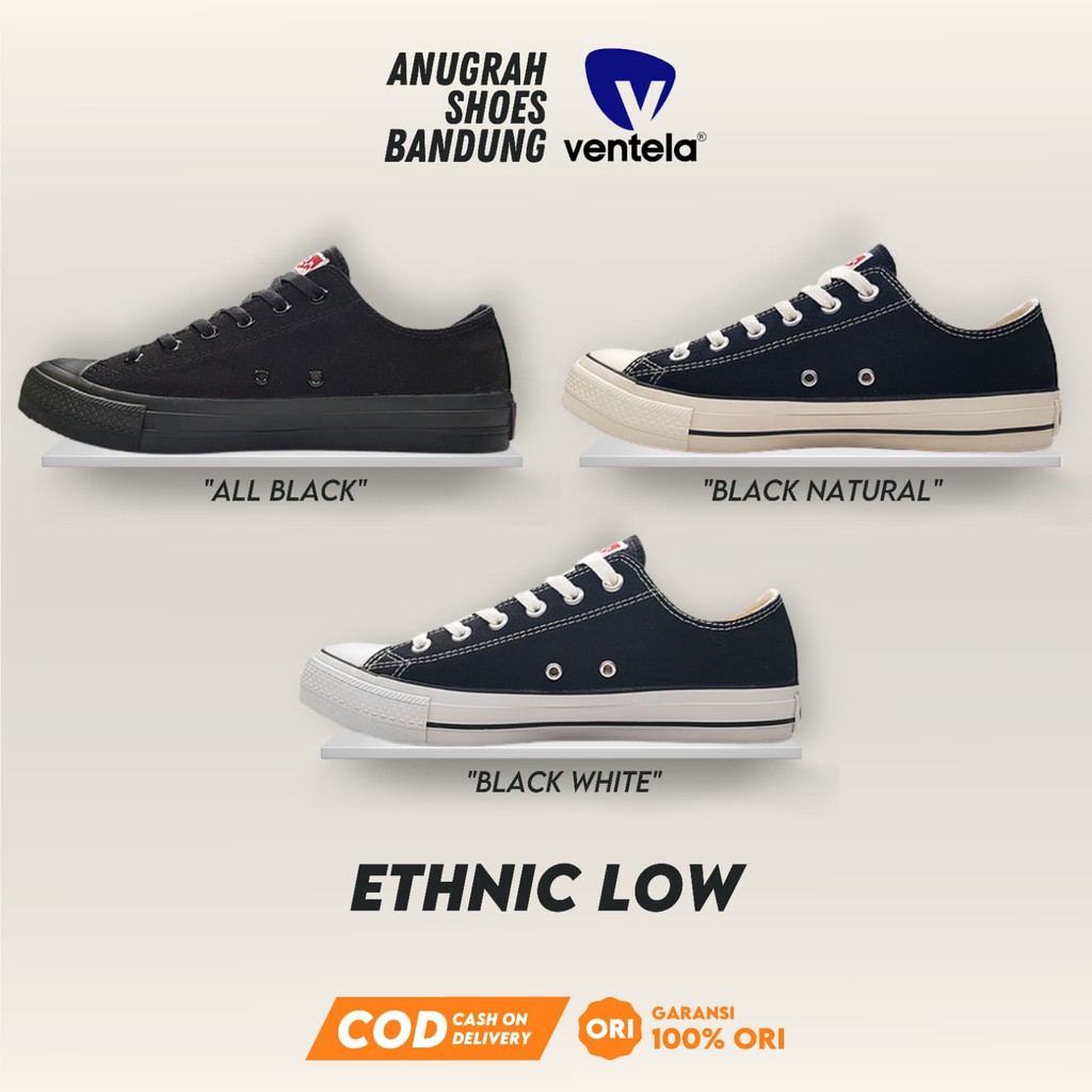 Jual VENTELA ETHNIC LOW BLACK NATURAL DAN BLACK WHITE | Shopee Indonesia