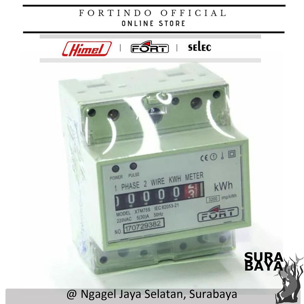 Jual Kwh Meter XTM75S Analog FORT 1 phase single SURABAYA Dinrail Dinrel Din Rail Dinrell ...