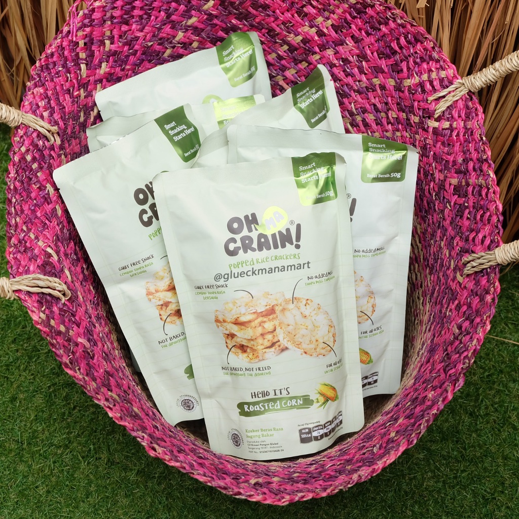 Jual OH MA Grain Rice Crackers Roasted Corn 50gr - Popped Rice Crackers ...