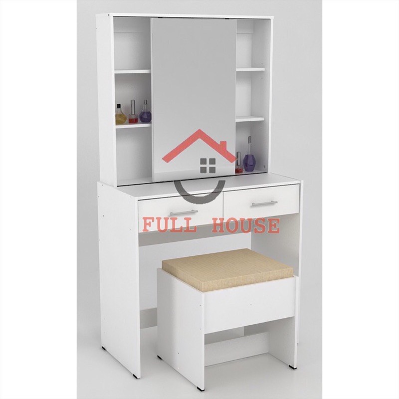 Jual meja rias meja makeup kaca sliding cermin geser full putih dengan ...