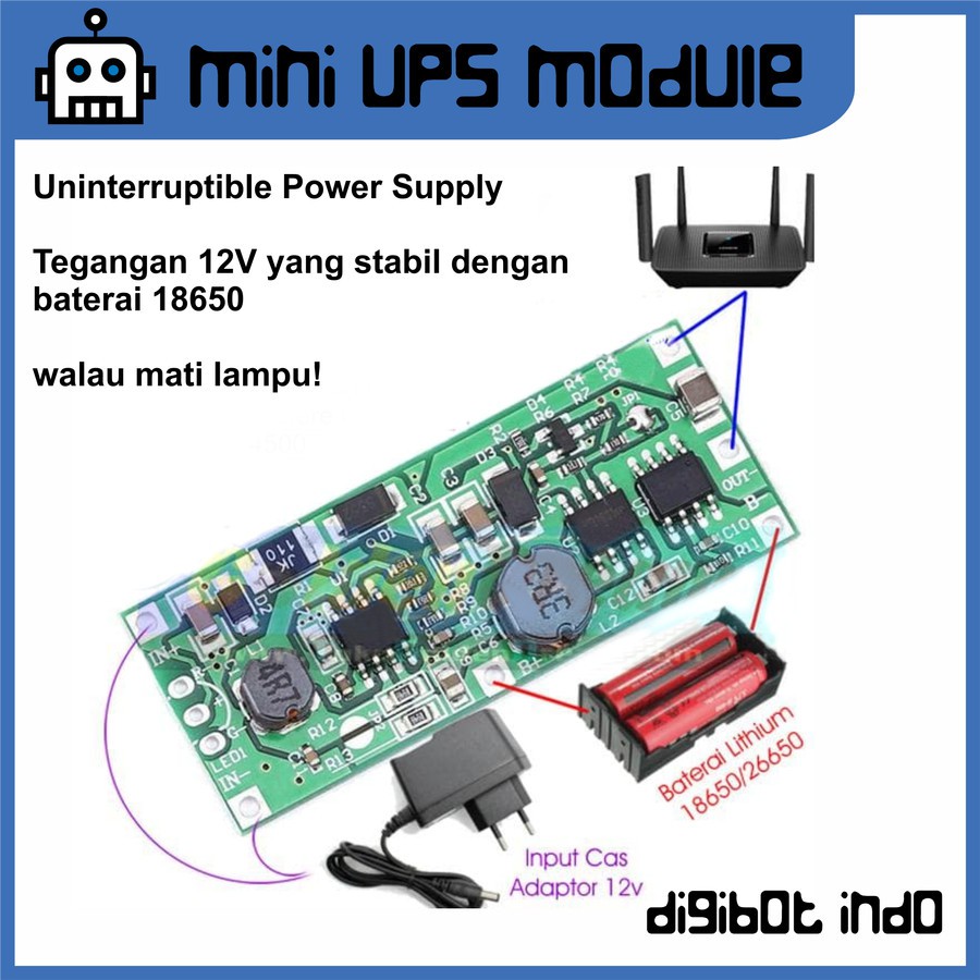 Jual Mini UPS Module - Step Up 9V or 12V 18650 Lithium Battery | Shopee ...