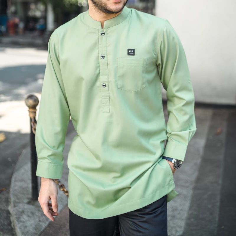 Jual Fashion muslim qurta long sleeve toyobo twill sage green mint ...