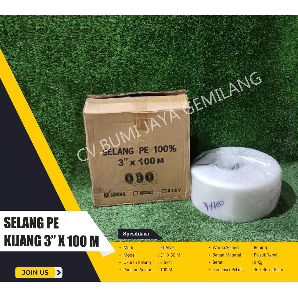 Jual SELANG BENING / SELANG PLASTIK KIJANG PE 3" x 100 METER | Shopee ...