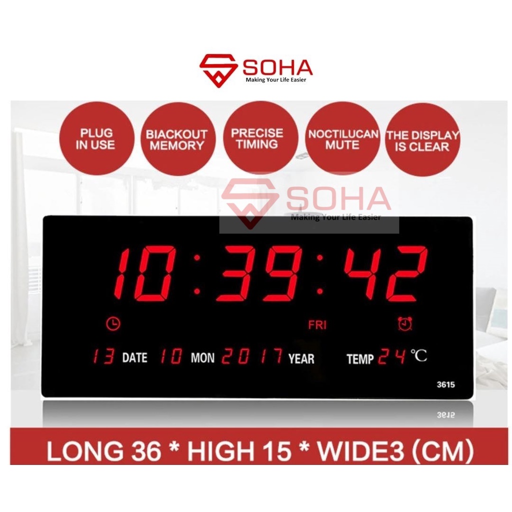 Jual JD- 4622 Jam Dinding Digital Ada Alarm Layar Besar 47 x 23 cm LED ...