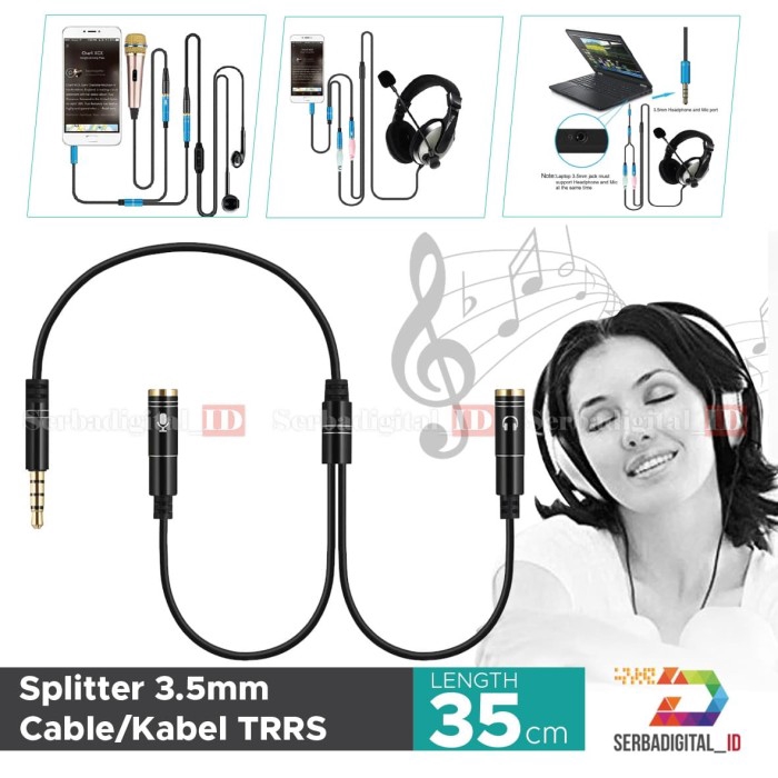 Jual Splitter Cable/Kabel 3.5mm TRRS Male to TRS Mic Audio for ...