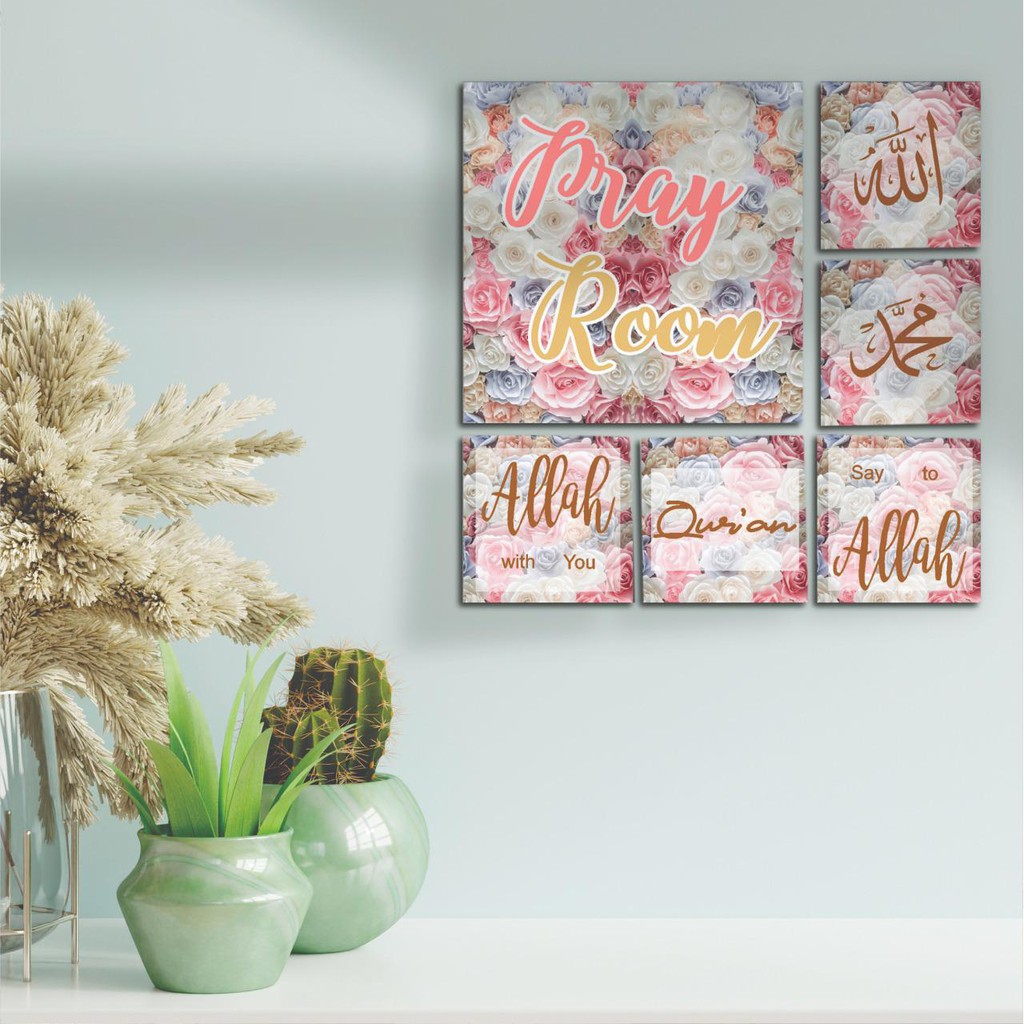 Jual Hiasan Dinding Poster Kayu Pajangan Walldecor 6 In 1 Pray Room Flower Dekorasi Ruangan ...