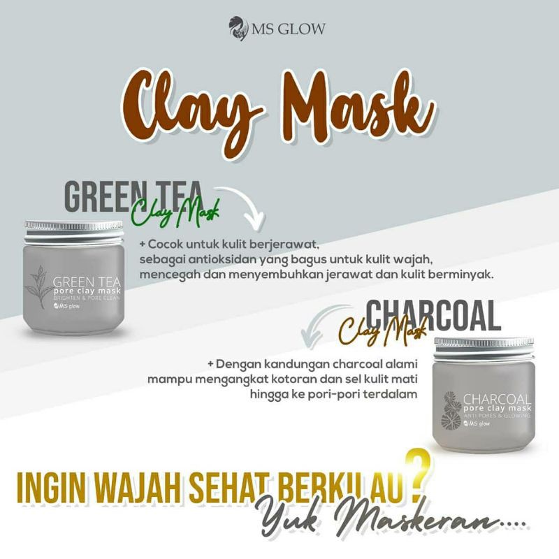 Jual Clay Mask MS Glow Charcoal / Green Tea - Masker Wajah MS Glow ...