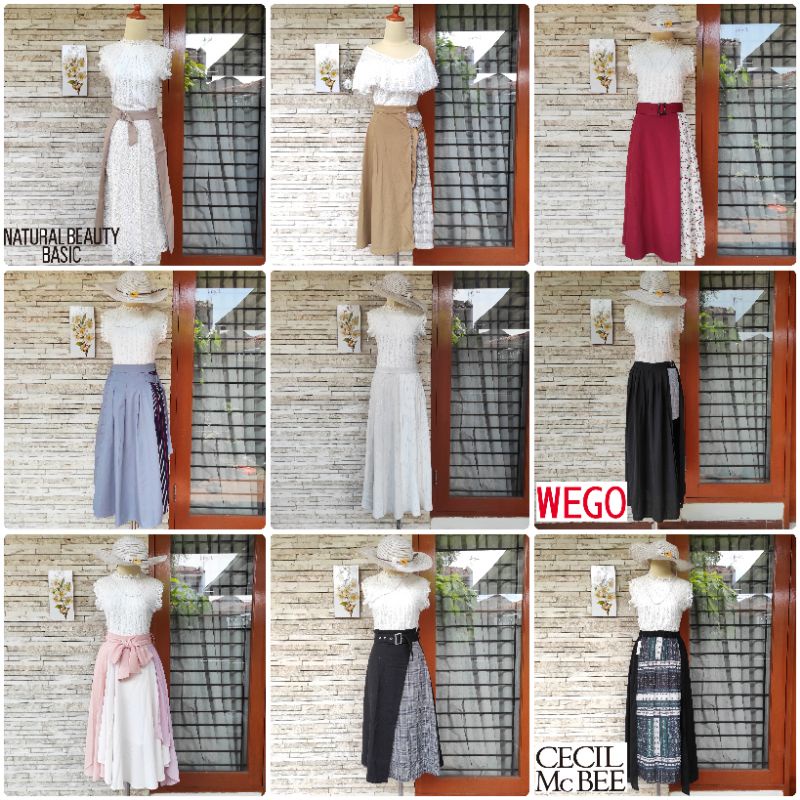 Jual [PRELOVED] SKIRT ROK MIDI PANJANG TWO TONE THREE TONE KOREAN STYLE PLISKET MEKAR BRANDED ...