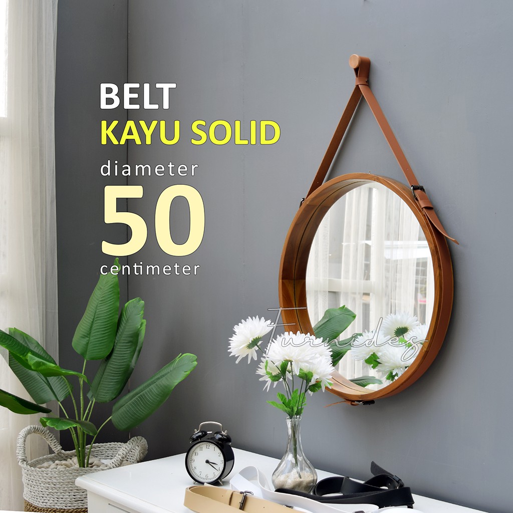 Jual Cermin Bulat Diameter 50 cm | Tali BELT Cokelat | Frame KAYU SOLID ...