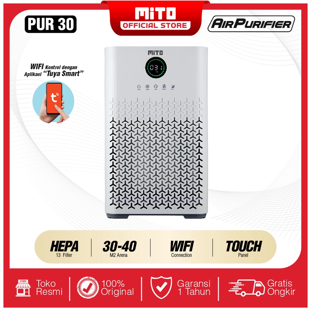 Jual Mito Air Purifier PUR30 Alat Pembersih Udara with HEPA13 Filter, Sinar UV-C, Alergy ...