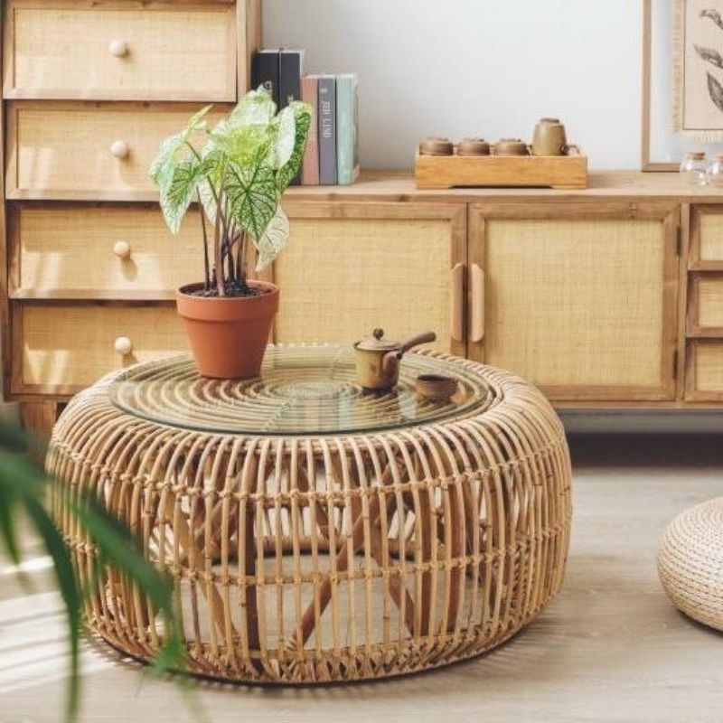Jual meja rotan/coffee table rattan/round table rattan | Shopee Indonesia