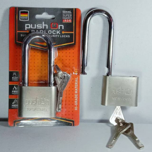 Jual Gembok Stainless Panjang (Long) uk.50mml Push On ( 3 Anak Kunci ...