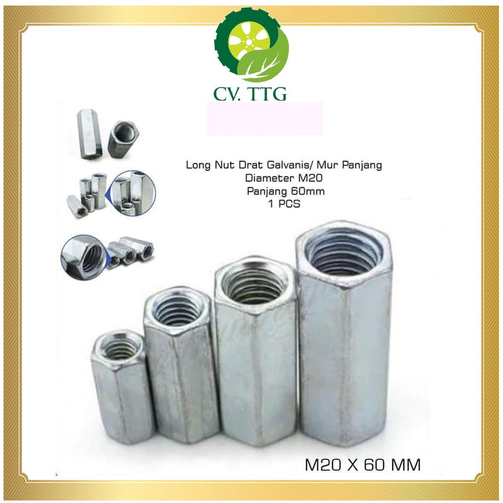 Jual Long Nut Drat Galvanis M20 X 60mm - Mur Panjang Galvanis | Shopee ...