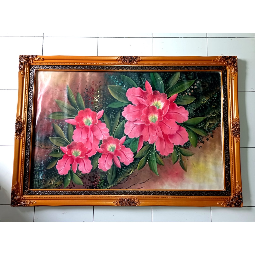 Jual lukisan bunga anggrek ukuran jumbo 135x85 harga sudah full pigura ...