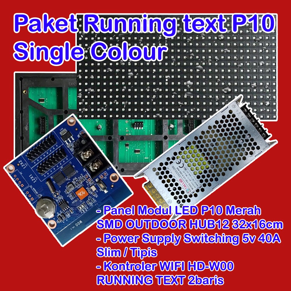 Jual Paket Running Text P10 36x16 Warna Merah Kontrol Android | Shopee ...