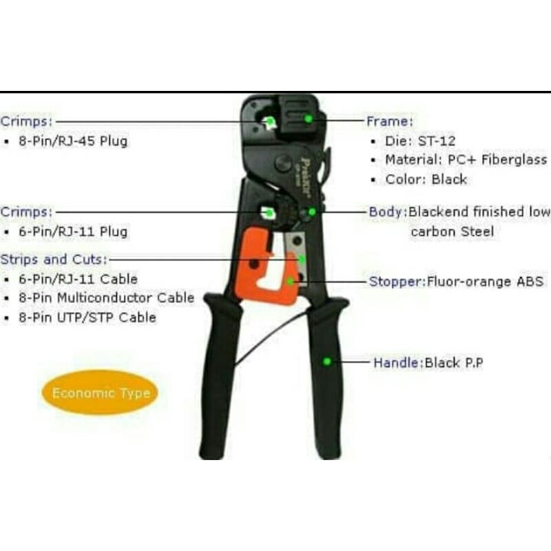 Jual TANG CRIMPING RJ 45 LAN CAT 5e DAN CAT 6e+RJ 11 TELPON 4 PIN ...