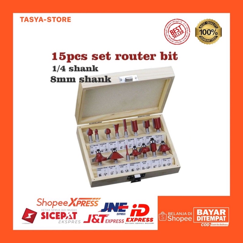 Jual [BEST QUALITY] MATA BOR CARBIDE ROUTER BIT WOODWORKING SET 15PCS ...