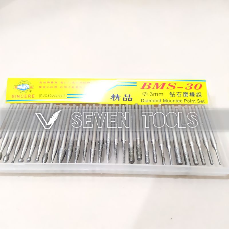 Jual Mata Bor intan Tuner Diamond set 30 Pcs BMS Mata bor ukir 3 mm ...