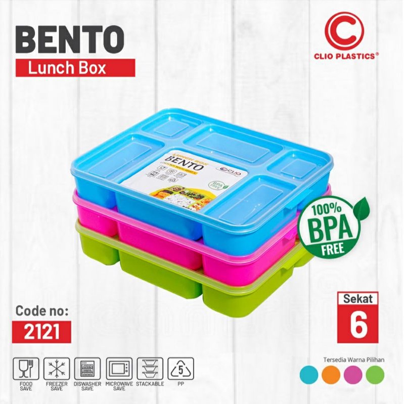 Jual Kotak bekal makan sekat plastik sekat 6 bento lunch box | Shopee ...