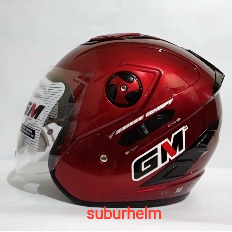 Jual HELM GM INTERCEPTOR SOLID ROYAL RED DOUBLE VISOR HALF FACE ...