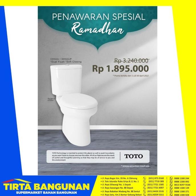 Jual PROMO TOTO CW422J/SW422JP+TC505S KLOSET DUDUK WC DUDUK 2 FLUSH 4,5 ...