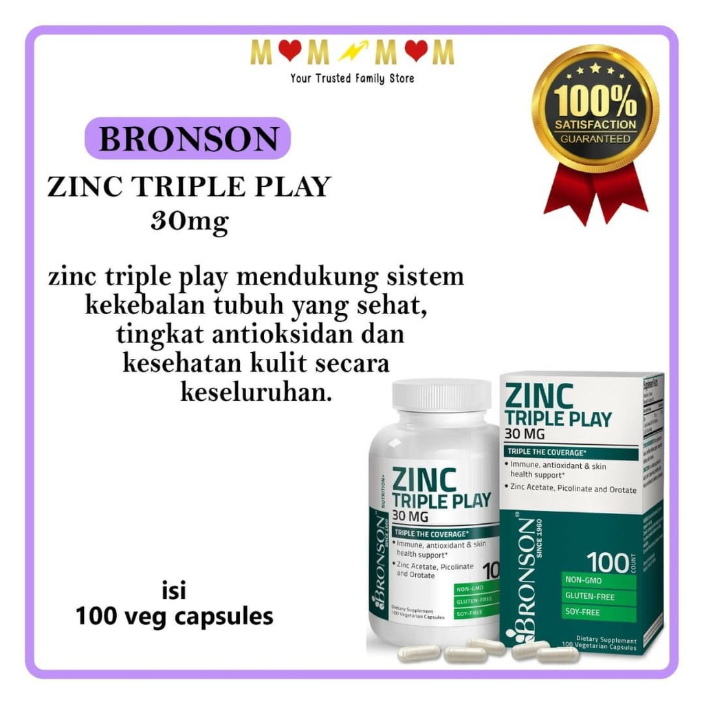 Jual BRONSON ZINC TRIPLE PLAY COMPLEX 30mg ISI 100 CAPSULES 100% ...
