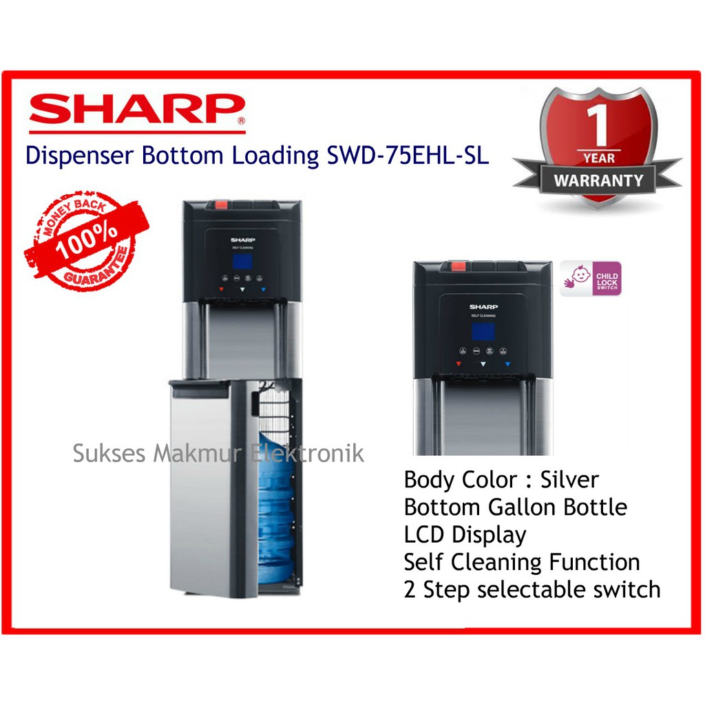Jual Sharp Water Dispenser SWD-75EHL-SL - Silver Bottom Loading, LCD Display Garansi Resmi ...