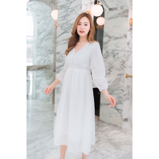 Jual Theresa Dress Korean Casual Sopan Rapi Midi Pastel Lengan Panjang ...