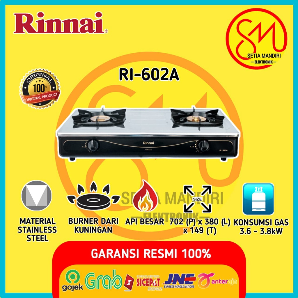Jual RINNAI RI602A Kompor Gas 2 Tungku Stainless Steel RI 602 A RI 602A | Shopee Indonesia