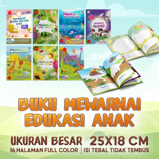 Jual BUKU MEWARNAI FULLCOLOUR 16HALAMAN Ukuran BESAR bahan TEBAL ...