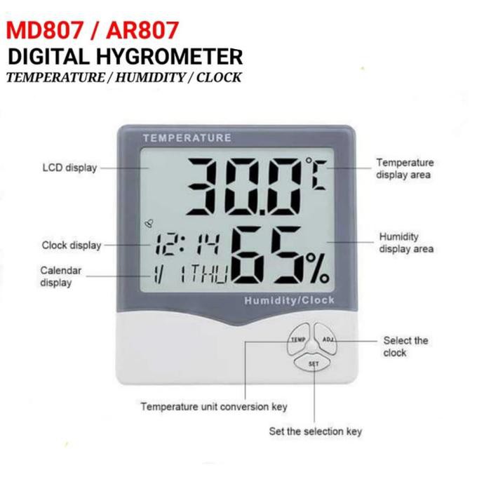 Jual Alat Ukur Suhu Ruangan Kelembapan Udara Digital Hygrometer MD807 AR807 - Tanpa Bubble Ready ...