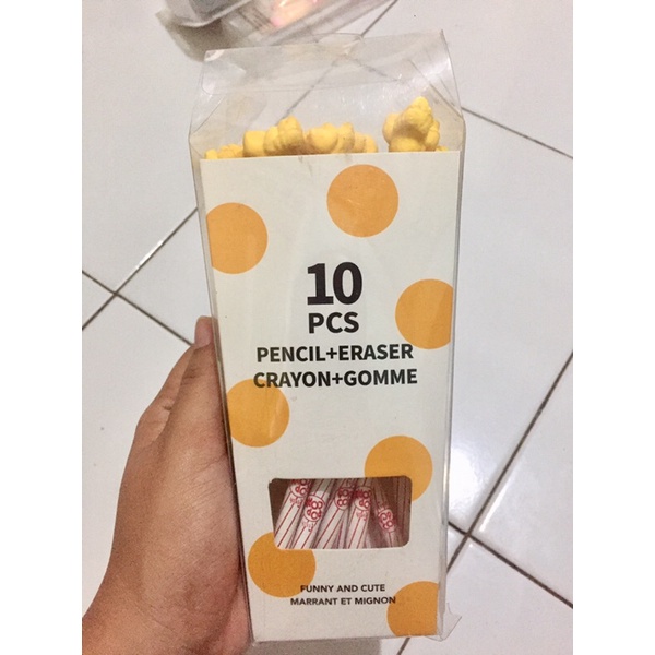 Jual MINISO pensil + pengapus lucu popcrorn miniso pencil + eraser ...