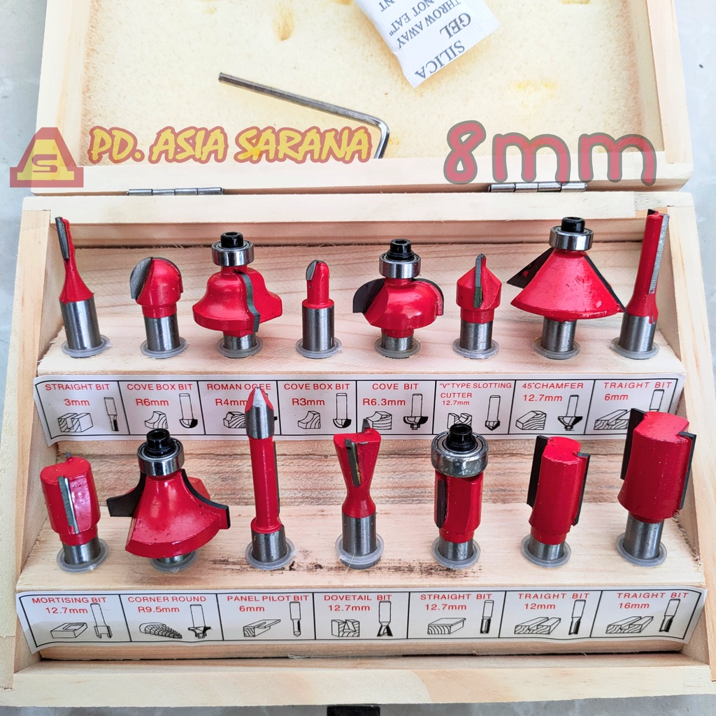 Jual Mata Router 8mm Bit 15pcs Set Mesin Trimmer Kayu Profil Serut Wood ...