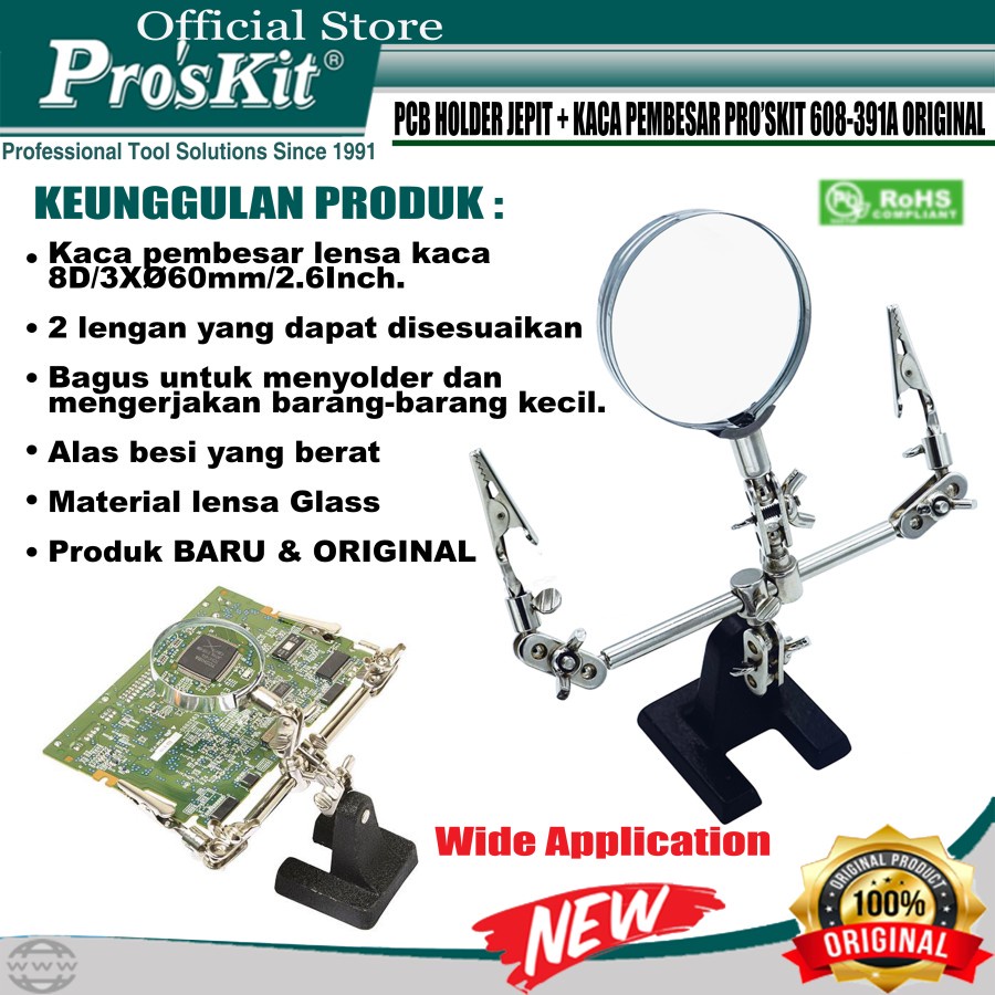 Jual Pro'sKit - Pcb Holder Jepit 608-391A + Kaca Pembesar Original ...