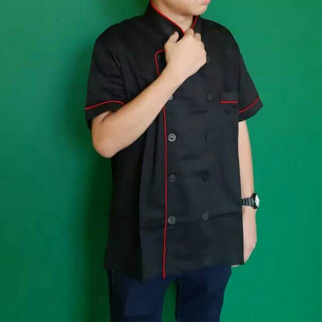 Jual APRON CELEMEK KEMEJA LENGAN PENDEK HITAM ATAU PUTIH CHEF UNIFORM ...