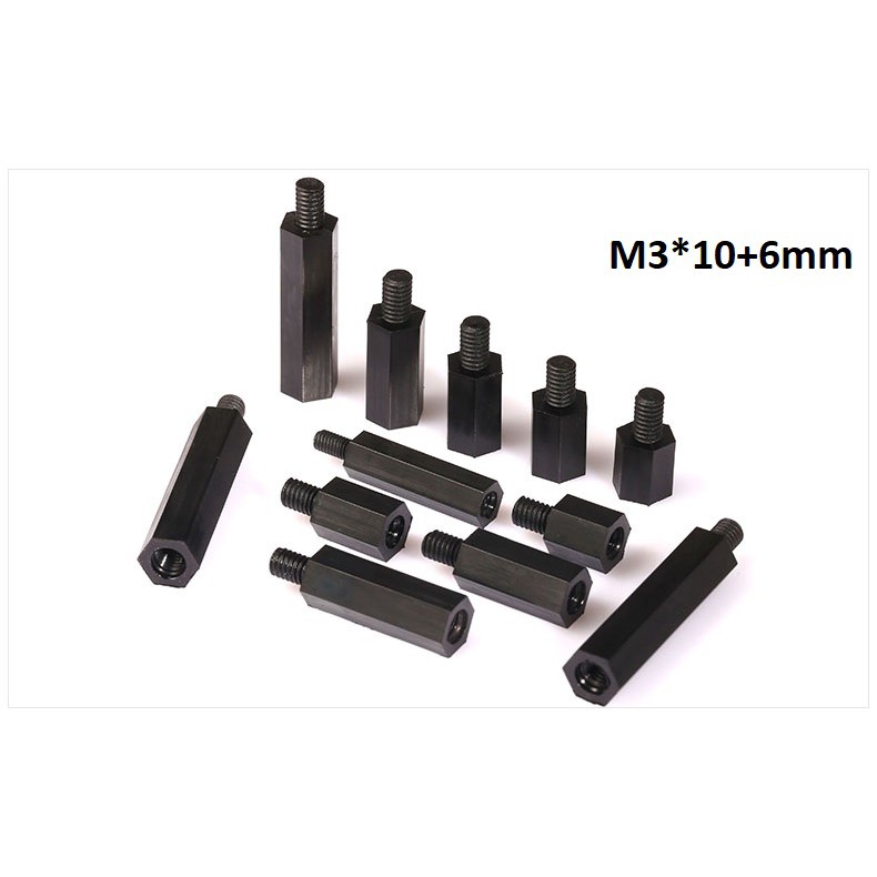 Jual Black Nylon Hex Nut Spacer Standoff Male-Female M3*10+6mm | Shopee ...