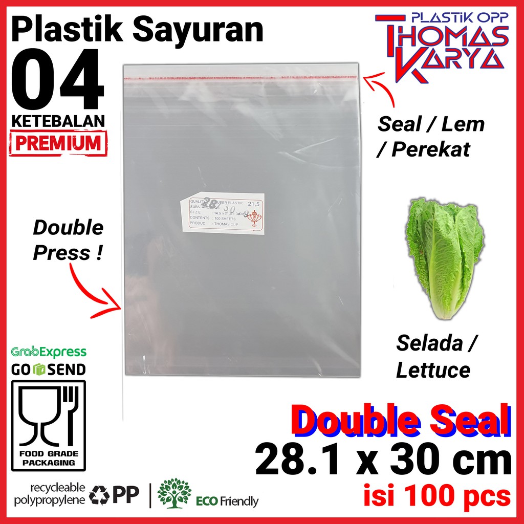 Jual Plastik OPP Sayur 28x30 DOUBLE SEAL Isi 100 Packing Selada Lem ...