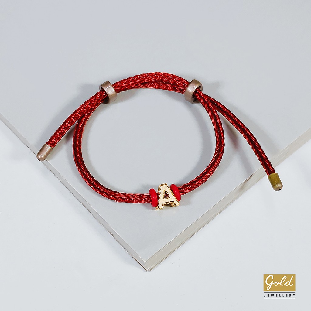 Jual Gelang tali emas kuning 700 16k charm inisial alphabet huruf A bsr ...