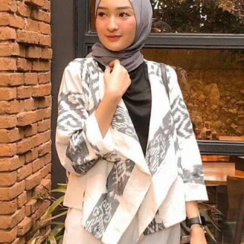 Jual blazer outer tenun paruki white | Shopee Indonesia