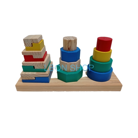 Jual Menara Geometri 3 Bentuk - Mainan Edukasi Kayu | Shopee Indonesia