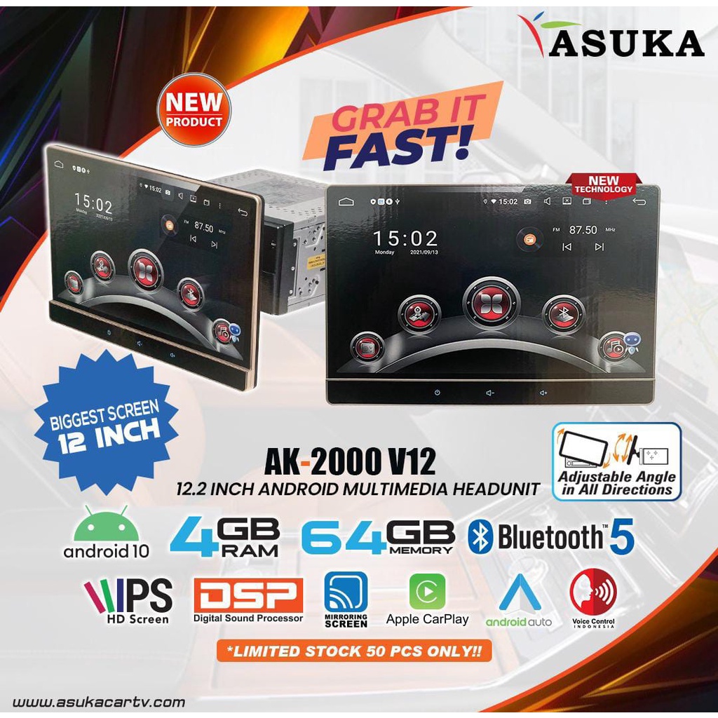Jual Headunit Android Asuka AK 2000 V12 CarPlay 12 Inch Ram 4/64 ...