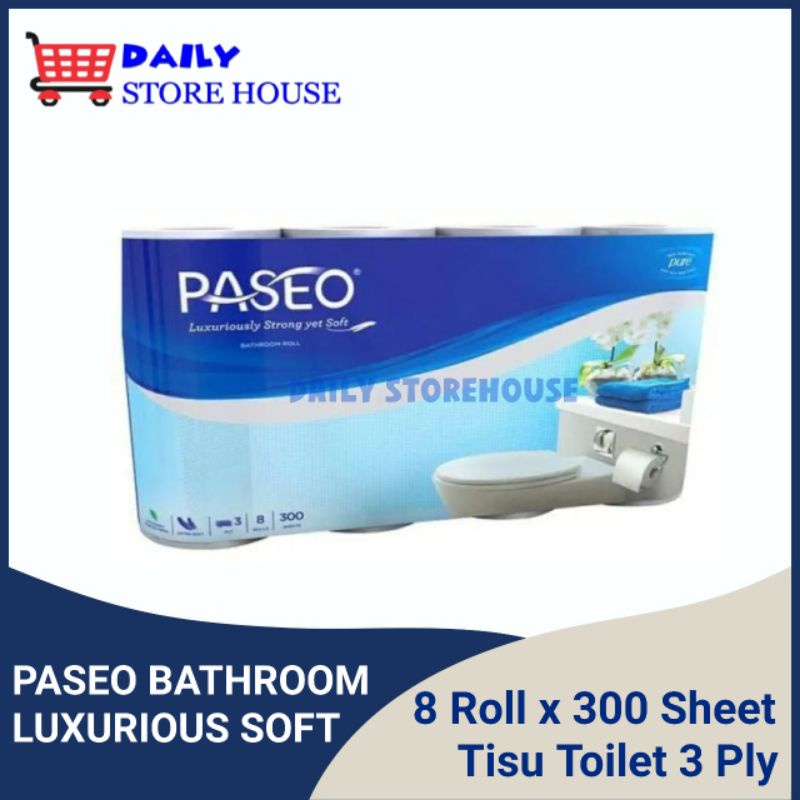 Jual Paseo Tissue Bathroom Roll 3 Ply isi 8 Roll Tisu Gulung Toilet 300 Sheets | Shopee Indonesia