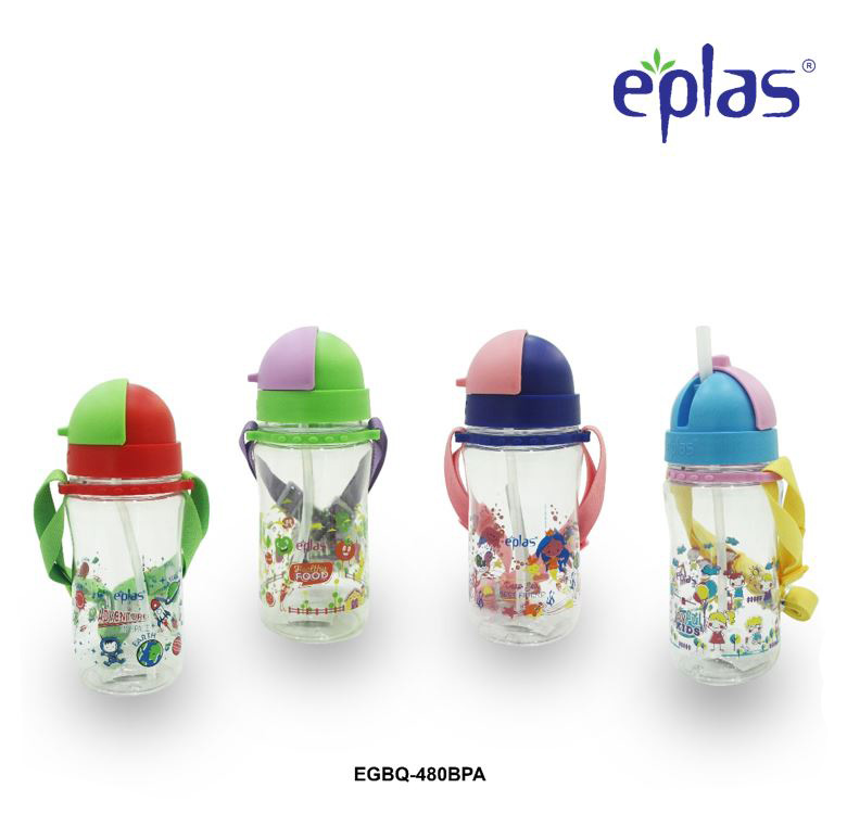 Jual EPLAS Kids Water Bottle With Straw, Removable Strip (480ml), Botol ...