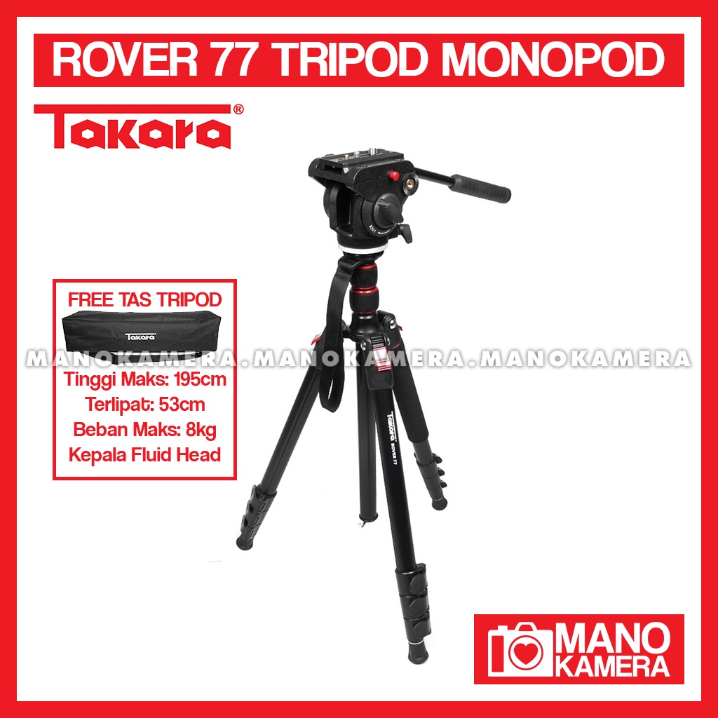 Jual Takara ROVER 77 Compact 2 in 1 Video Pan Head Tripod Monopod Kit ...