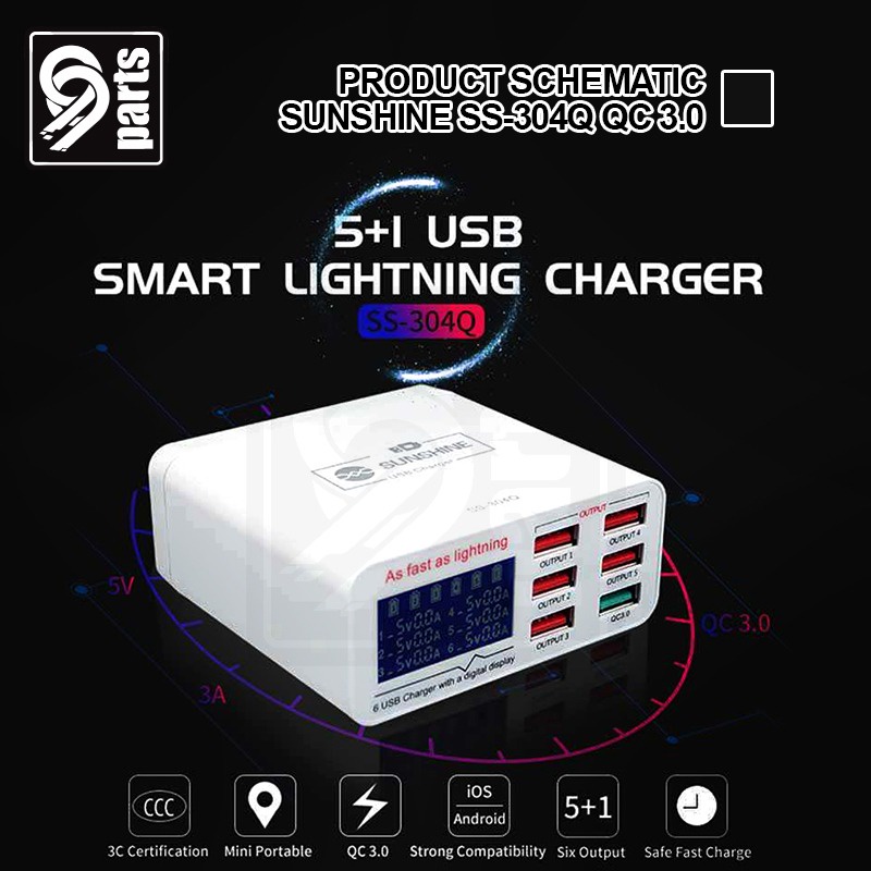 Jual Adaptor Charger Sunshine SS-304Q 6 PORT USB (DIGITAL) Original ...