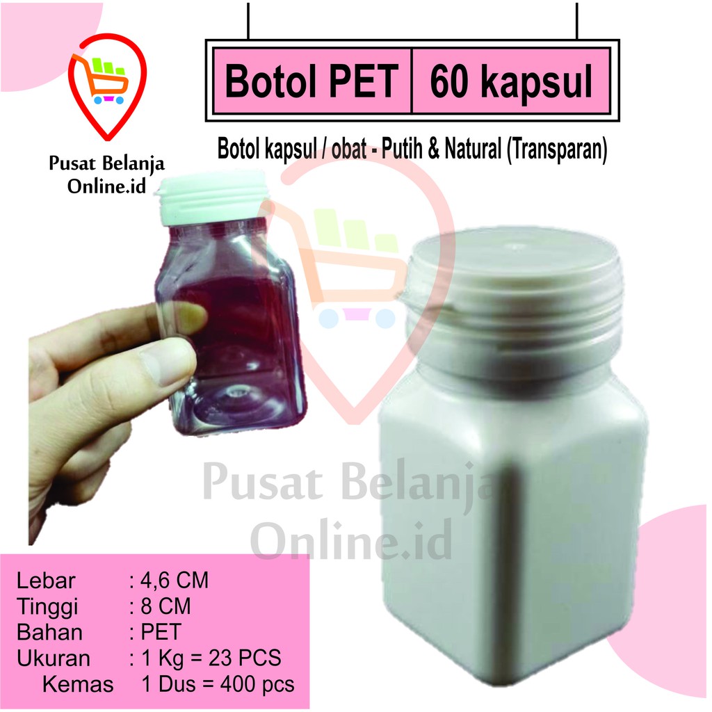 Jual botol PET 60 KAPSUL plastik KOTAK BENING new obat wadah capsul 100ml | Shopee Indonesia