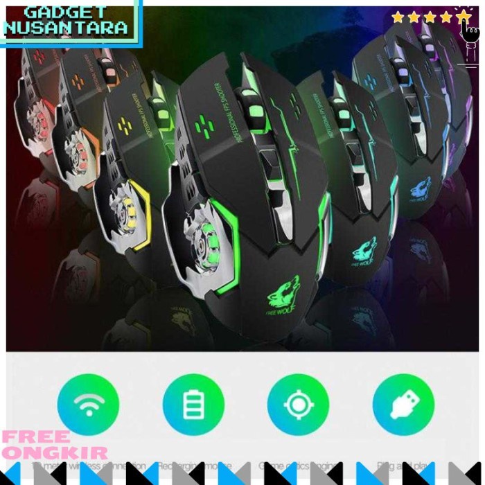 Jual [ORIGINAL] Free Wolf Wireless Gaming Mouse LED Light 1800 DPI - X8 ...