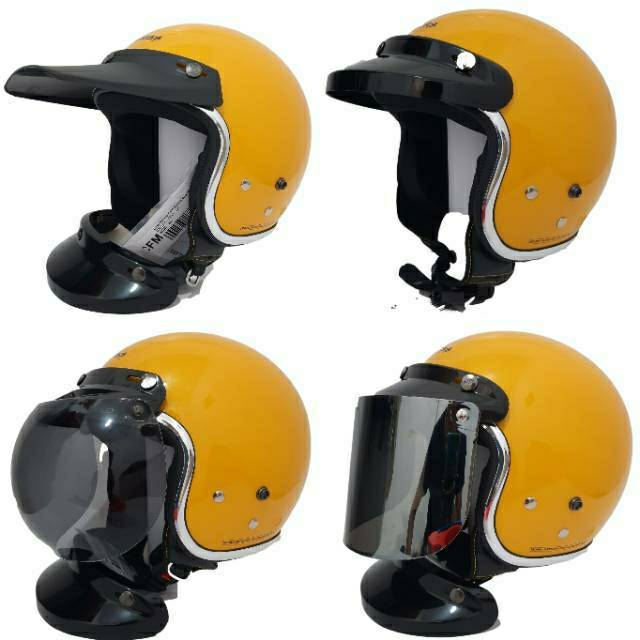 Jual Helm Cargloss Retro Kuning Gloss Dengan List Chrome | Shopee Indonesia