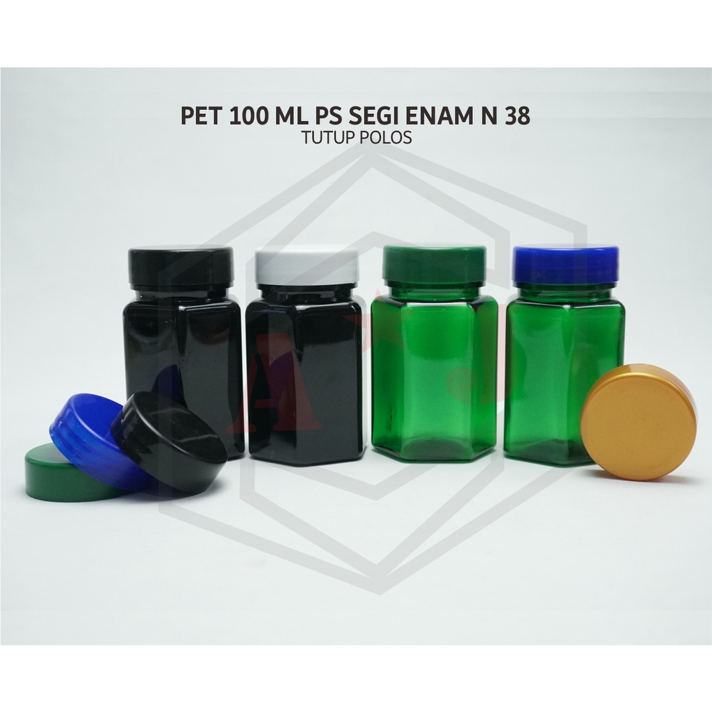 Jual Botol Obat 100 ml Segi Enam Tutup Polos/Botol Obat Kapsul 100 ml ...